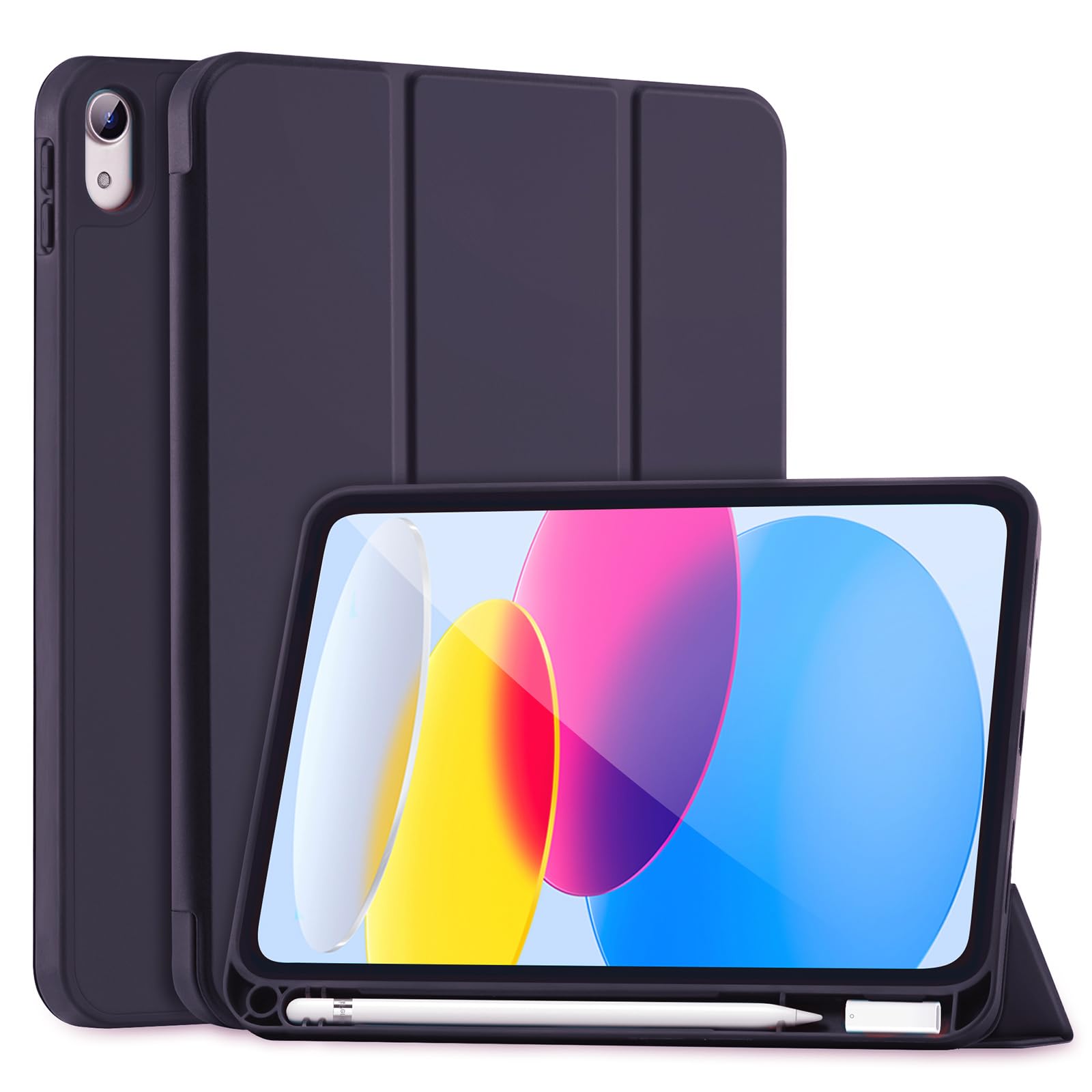 SIWENGDE for iPad 10th Generation Case 2022 with Pencil Holder, iPad 10.9 Inch Case [Support Touch ID] Flexible TPU Back Shell Smart Trifold Stand Protective Cover, Auto Wake/Sleep(Light Blue)
