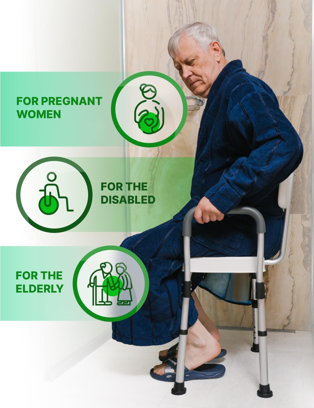 Shower Chair for Inside Shower for Elderly and Disabled with Padded Armrests and Removable Back (Max Load 300 lbs), Height Adjustable Shower Stool with Waterproof Storage Bag, Non-Slip Feet