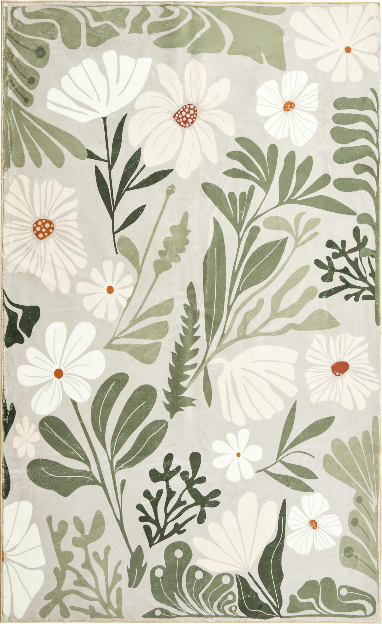 RoomTalks Cute Funky Bedroom Rugs Aesthetic Decor, 4x6 Washable Area Rug Non Slip Sage Green Boho Floral Botanical Rug Modern Abstract Throw Rug Accent Carpet for Living Room Kitchen Entryway Dorm