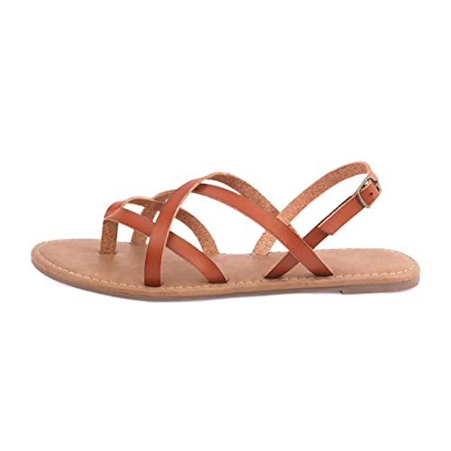 Women's Gladiator Flat Sandals Fisherman Strappy Sandals Ankle Strap Sandals (Brown, 7.5)