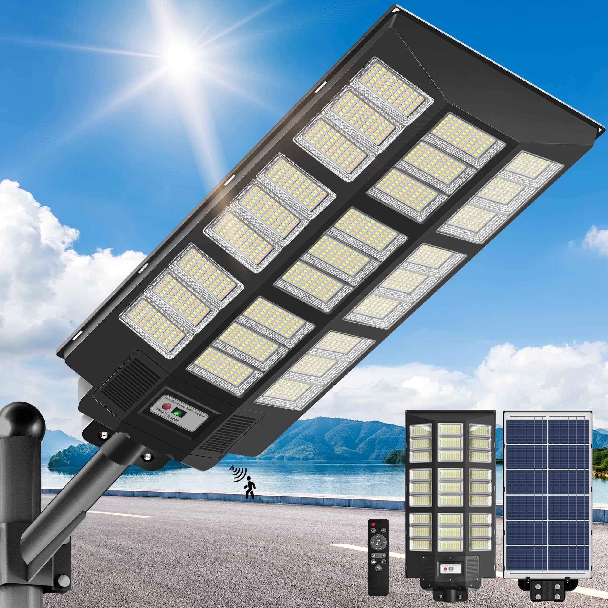 Sunwish 6000W Wide Angle Solar Street Light+2000W Solar Street Lights Outdoor Commercial Dusk to Dawn