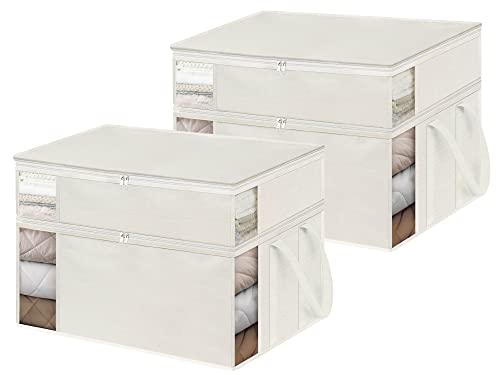 StorageWorks 135L Large Storage Bags, Storage Containers for Clothes, Blanket Storage Bags with Dual Zipper, Clear Window Storage Bins, Beige, 2-Pack