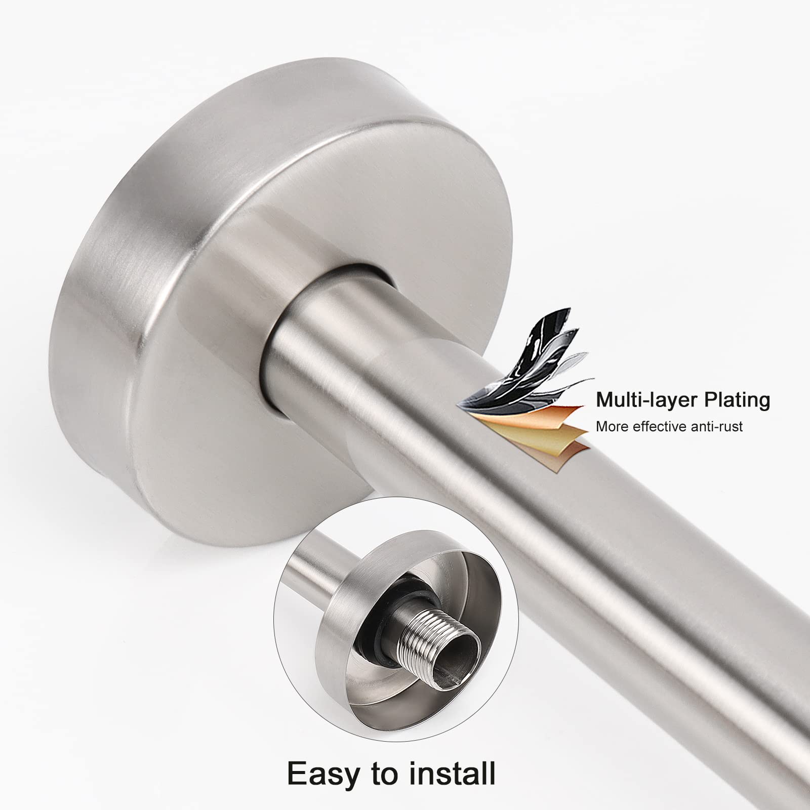 NearMoon Shower Arm, Extra Fixed Arm with Flange, Stainless Steel Wall-Mounted ShowerHead Arm (20 Inch, Brushed Nickel)