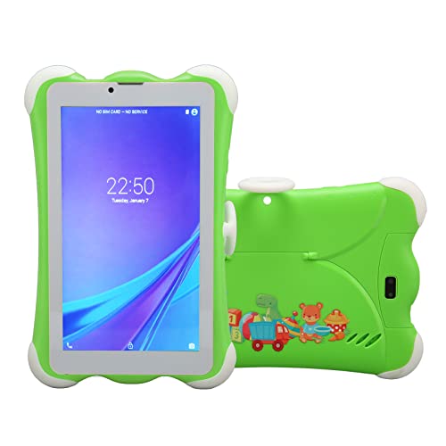 soobu Kids Tablet, 3 Card Slots Green 7 Inch 6000mah Rechargeable Battery 100-240V 128GB Expandable Storage Tablet for School (US Plug)