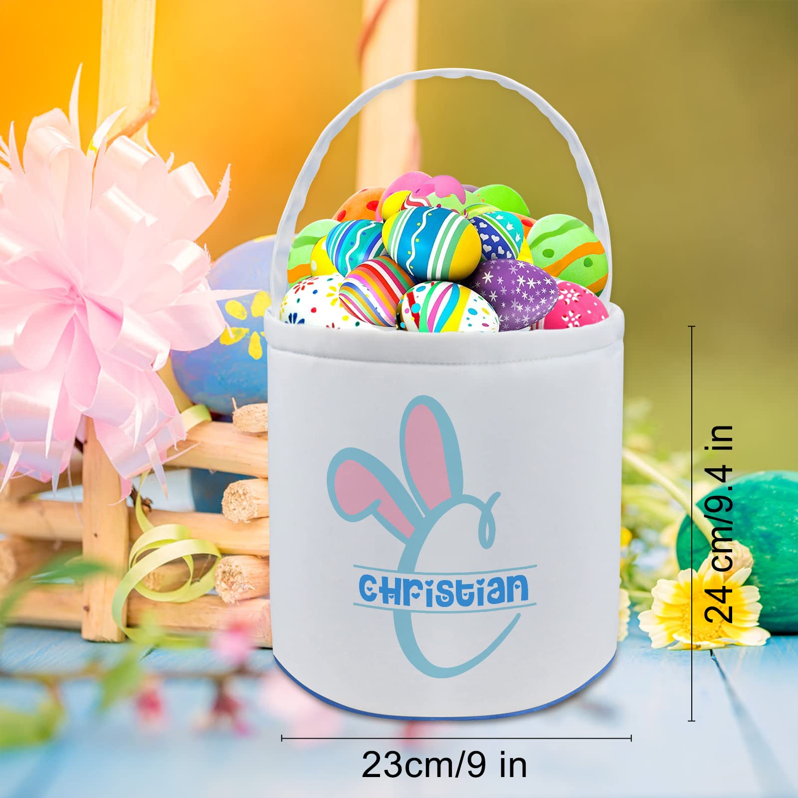 Personalized Buny Easter Basket with Name Custom Canvas Eggs Hunt Baskets for Candy Customized Tote Gift Bags for Boys Girls