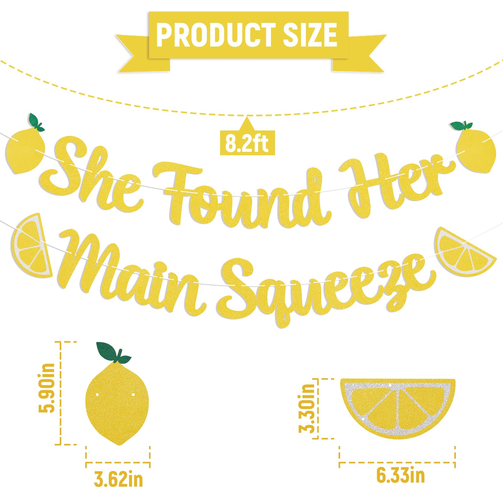 She Found Her Main Squeeze Banner - Spritz OโClock Banner, Lemon Citrus Lemonade Theme Bridal Shower Bride to Be Wedding Engagement Bachelorette Party Supplies Gold Glitter