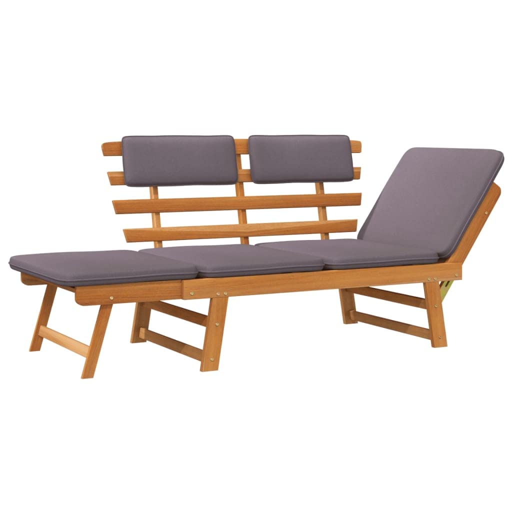 vidaXL 2-in-1 Convertible Outdoor Bench, Patio Daybed, Garden Day Bed, Weather-Resistant Solid Acacia Wood, 26.8" x 74.8" x 29.1" Brown Frame & Dark Gray Cushion