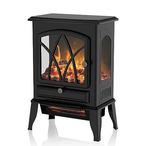 ZIONHEAT 3D Infrared Heating Electric Fireplace Stove, Freestanding Fireplace Heater, Adjustable Brightness and Heating, Overheating Protection System, 1000w/1500w