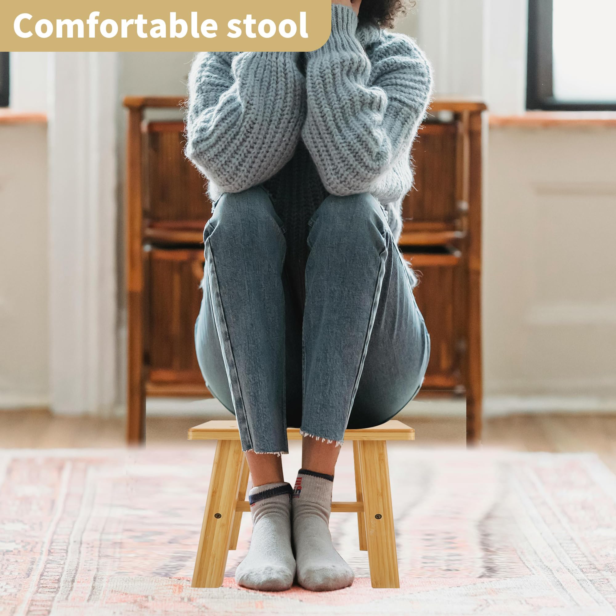 YEUIKERR Wooden Step Stool Small Wood Foot Stool Milking Stool for Adult for Adults, Kitchen,Bathroom,Bedroom, Easy Assembly