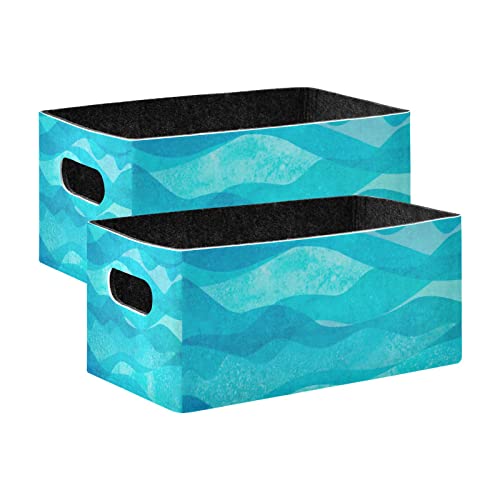 Kcldeci Watercolor Sea Ocean Wave Blue Teal Turquoise Colored Wave Storage Bins Baskets for Organizing, Sturdy Storage Basket Foldable Storage Baskets for Shelves Closet Nursery Toy