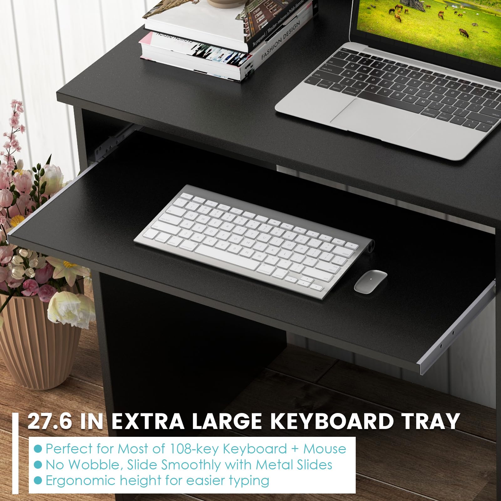 HAPPYGRILL Computer Desk with Monitor Stand, Home PC Office Desk with Keyboard Tray, Drawer & CPU Stand, Study Writing Desk Home Workstation Desk with Display Shelf