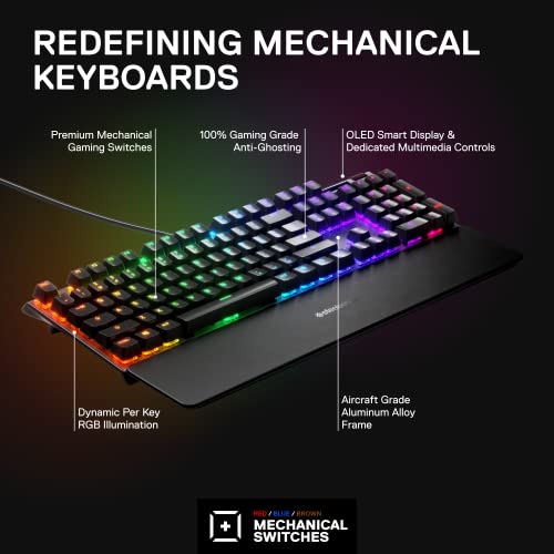 SteelSeries Apex 7 Mechanical Gaming Keyboard β OLED Smart Display β USB Passthrough and Media Controls β Tactile and Quiet β RGB Backlit (Brown Switch)