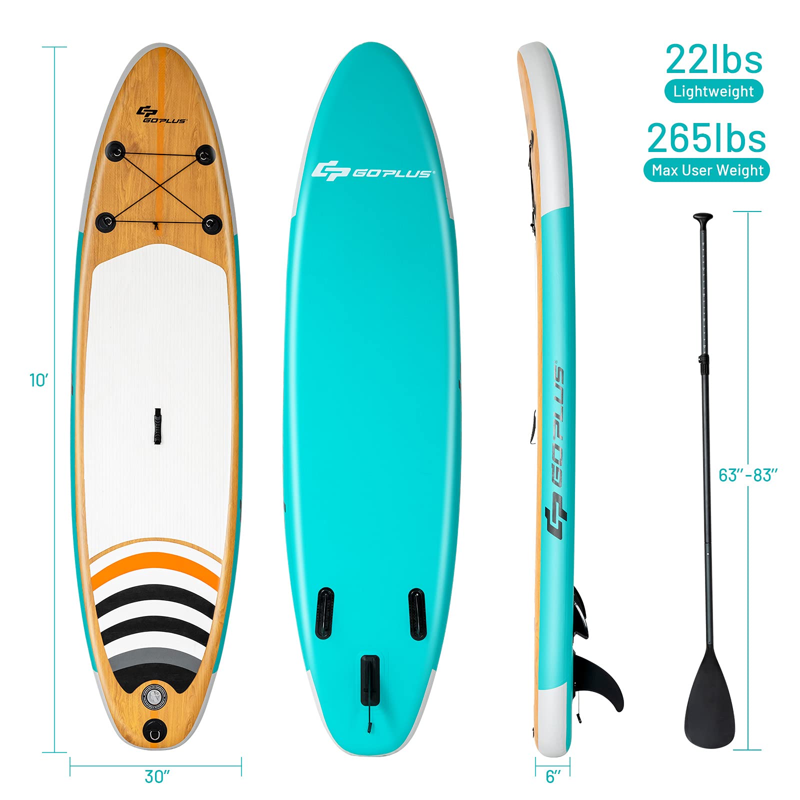 Goplus Inflatable Stand up Paddle Board Surfboard SUP Board with Adjustable Paddle Carry Bag Manual Pump Repair Kit Removable Fin for All Skill Levels, 6" Thick (Red, 10FT)