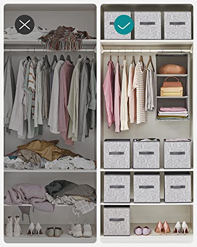 SONGMICS Storage Cubes, Set of 6 Non-Woven Fabric Storage Bins, Cube Drawers for Shelves and Closet Storage, Foldable, for Clothes Toys, Gray with Zigzag Pattern UROB016G01