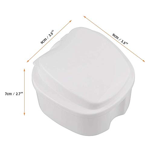 QULIT White Denture Case, Denture Cup with Strainer, Denture Bath Box Teeth Storage Box with Basket Net Container Holder for Travel