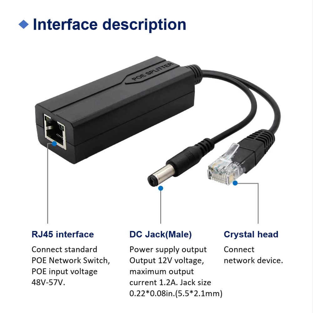 POE Splitter 12V, Bavmav Active PoE Power Over ethernet Splitter Adapter 48V to 12V, DC Jack, IEEE 802.3AF/at Compliant 10/100Mbps PoE Splitter with 12V Output for Surveillance Camera CCTV/VoIP Phone