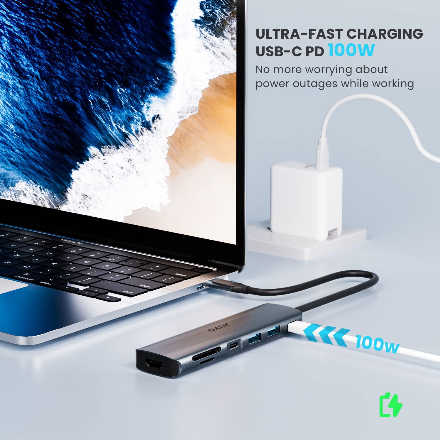 Ovileaf 7 in 1 USB-C Hub - Multiport Adapter with 2 USB 3.0, USB-C, 100W PD, SD/TF Card Reader, 4K HDMI, Docking Station for MacBook, iPad Pro, Windows & Switch