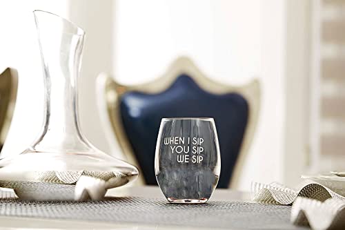 Lushy Wino – When I Sip, You Sip, We Sip. Cute, Novelty, Etched Stemless 16-Ounce Wine Glass with Funny Sayings in Gift Box