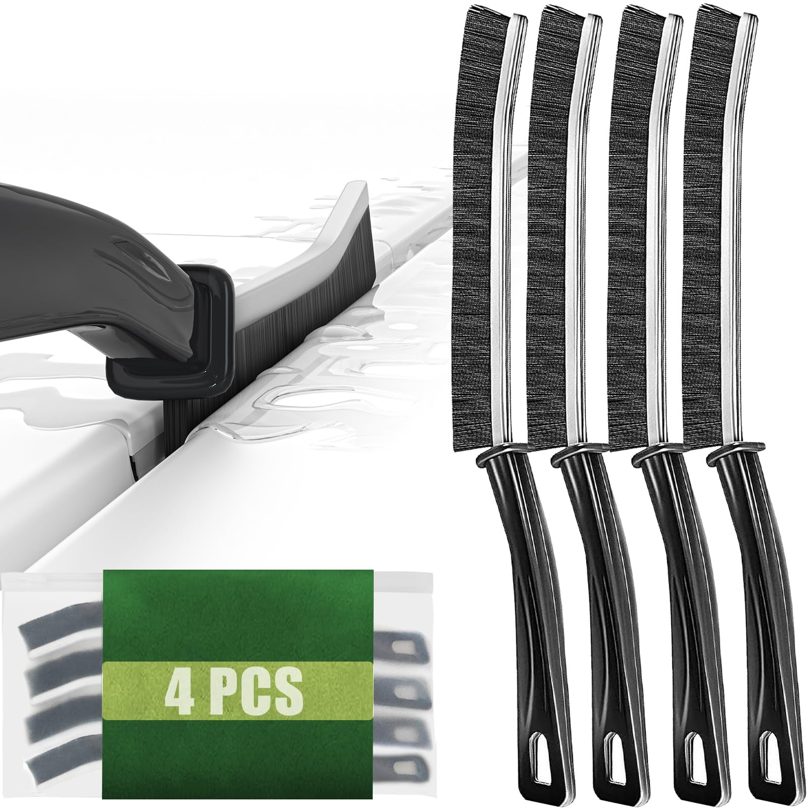 Hard Bristle Crevice Cleaning Brush, Crevice Cleaning Brush | Extra Strong & Long| Gap Cleaning Brush, Hard-Bristled Brush Set, Hand Bristled Stiff Bristle Cleaning Brush with Long Handle(4 pcs)