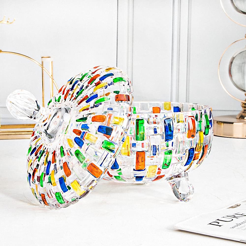 MAGCOLOR Elegant-Hand Painted Colorful Woven Easter Large Crystal Glass Candy Box candy servers,candy jars with Lid,Jewelry Box,Storage Jar,Candy dish covered,Great Gift for Family Friends-24 oz.