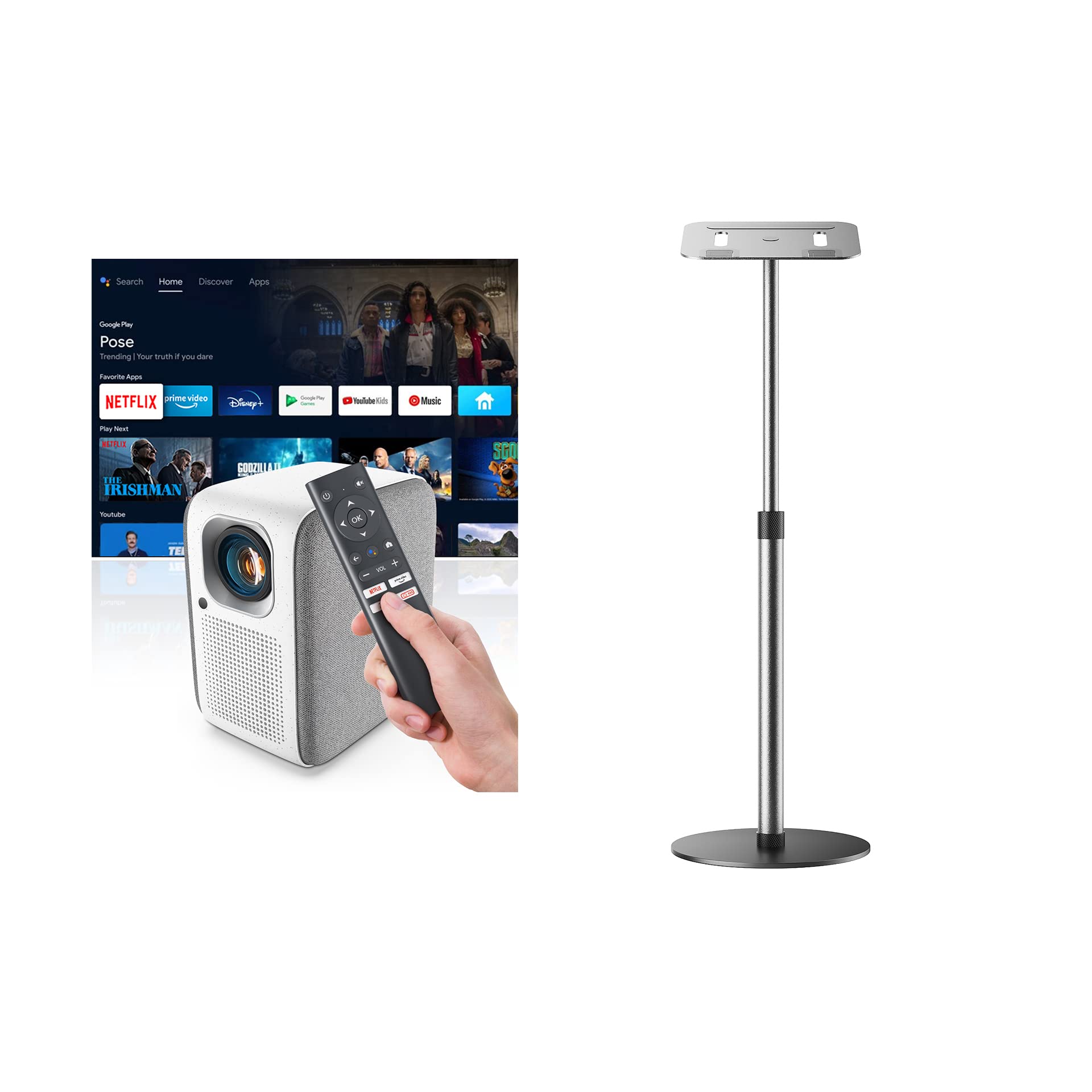 Pokitter CineMax Pro 1080P Projector & Pokitter Projector Floor Stand with Holder