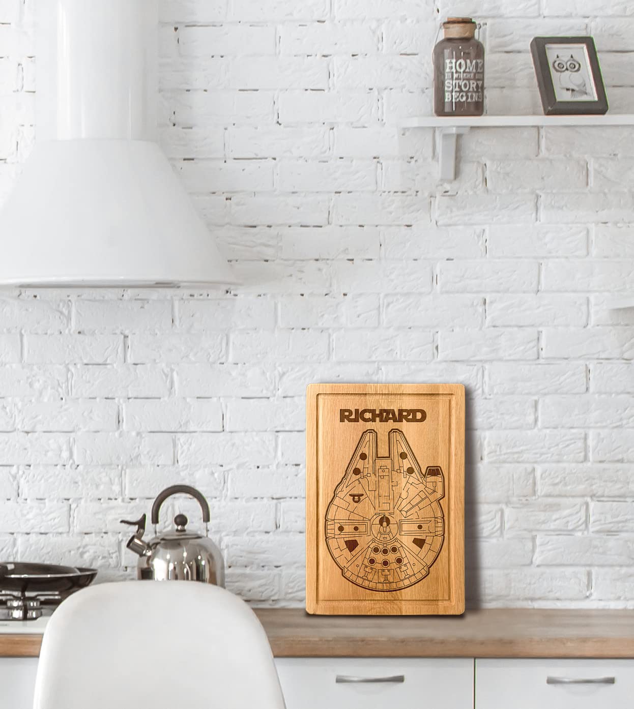 Millenium Falcon Cutting Board Fathers Day Gifts, Personalized Stars War Charcuterie - Serving Board, Customi Dad Gift, Custom Engraved Wood Plate, Unique Design, USA Handcrafted Star Waars Board