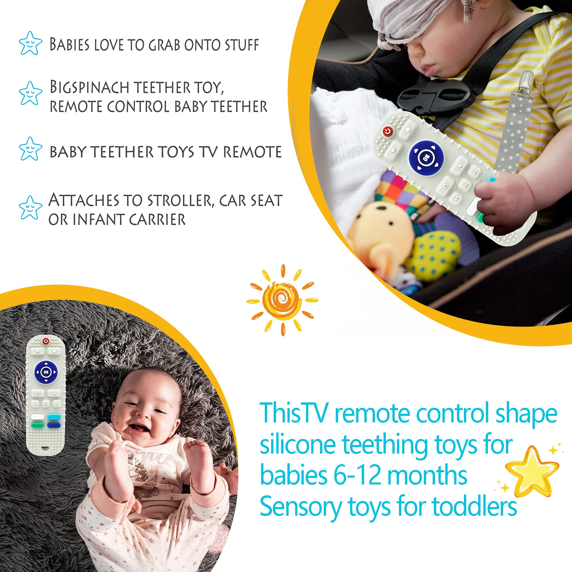 Remote Control Teether Toy for Babies 6 to 12 Months,Baby Teething Toys Tv Remote Shape with Pacifier Clip(White)
