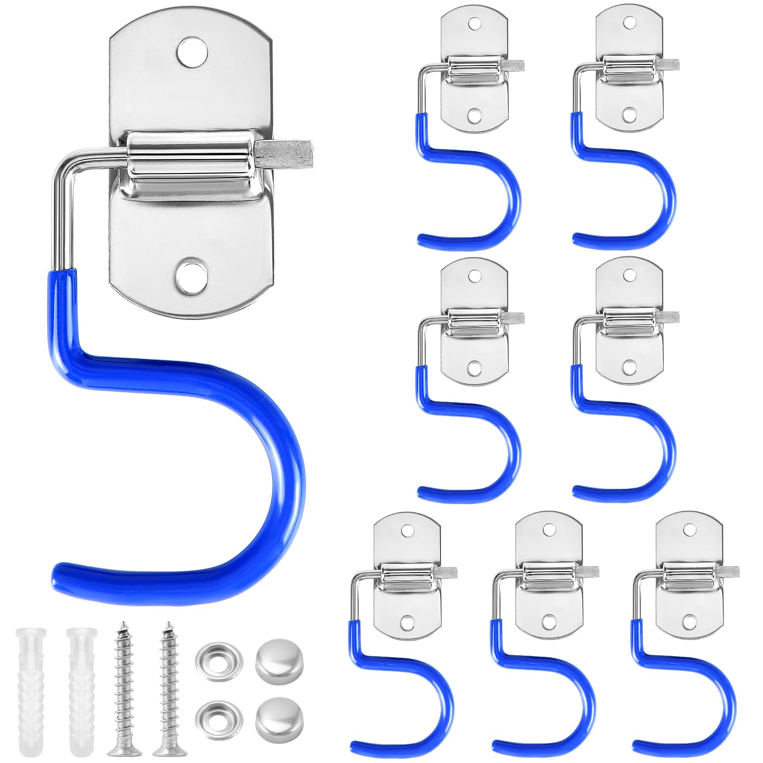 QWORK Heavy Duty Stainless Steel Wall-Mounted Mop and Broom Holder Organizer, S-Type Space Saver for Kitchen, Garage, and Utility Room, 8 Pcs