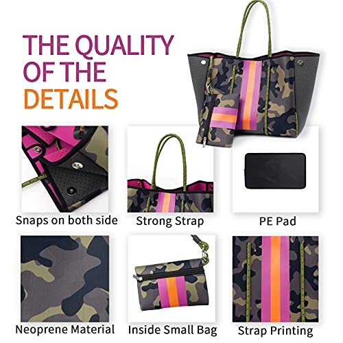 IBEE Large Neoprene Tote Bag for Women Big Womens Beach Tote Bag Foldable Pool Tote Bag Shoulder Bag for Travel Vocation