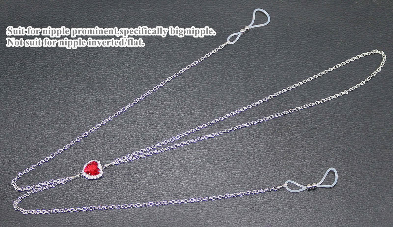 Mimimelon Non Piercing Nipple Jewelry Choker Heart Faux Nipple Piercing Chain Adjustable Nipple Rings-red
