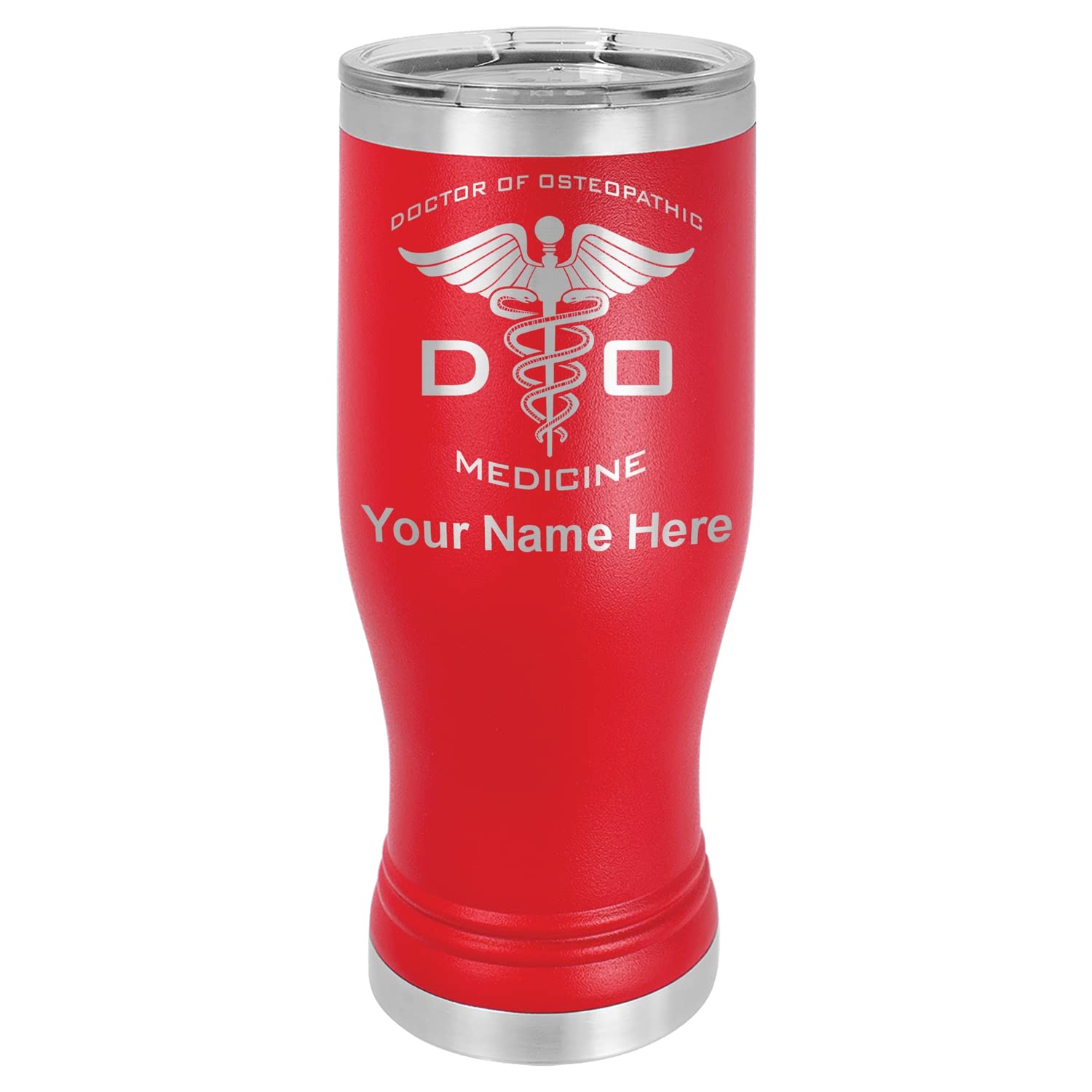 LaserGram 20oz Vacuum Insulated Pilsner Mug, DO Doctor of Osteopathic Medicine, Personalized Engraving Included (Red)