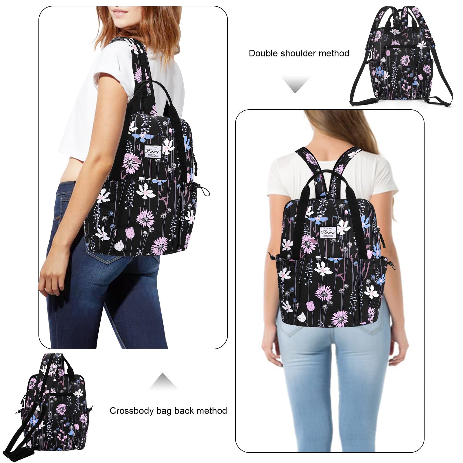 Kamo Women Fashion Backpack Purse Multi Pockets Original Print Daypack Casual Sling Bag for Women