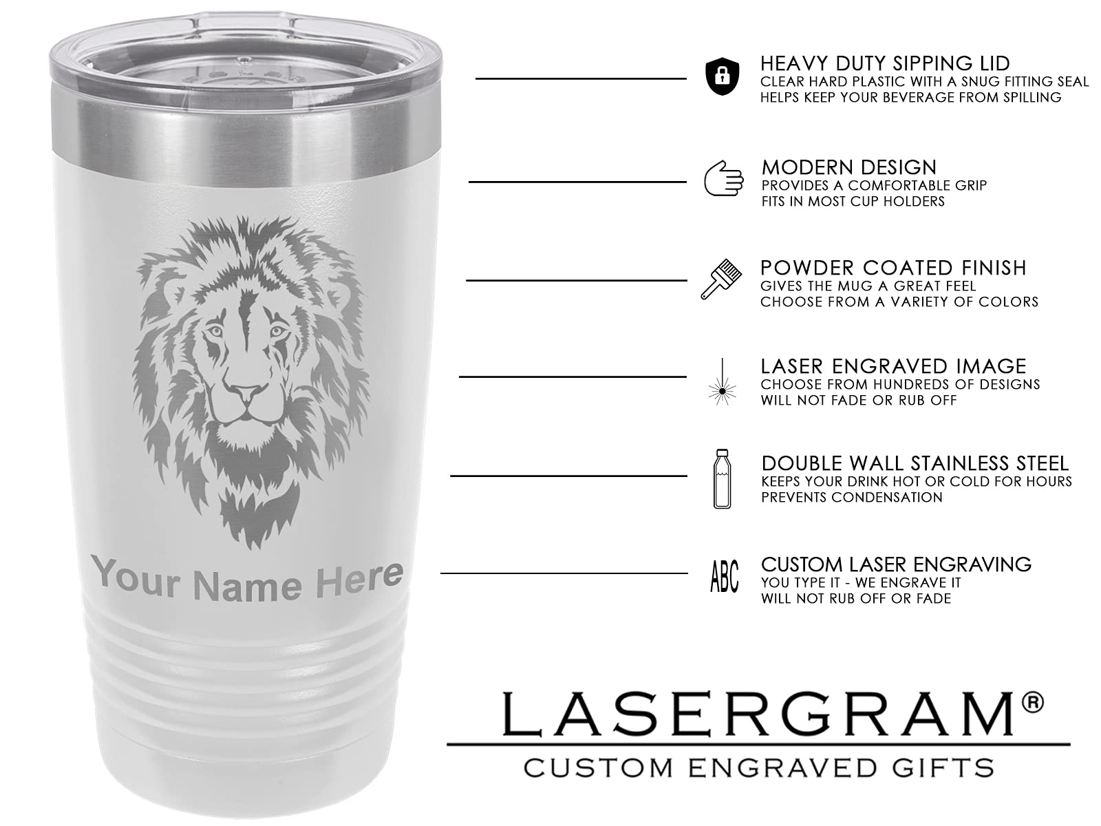LaserGram 20oz Vacuum Insulated Tumbler Mug, Flag of Nicaragua, Personalized Engraving Included (White)