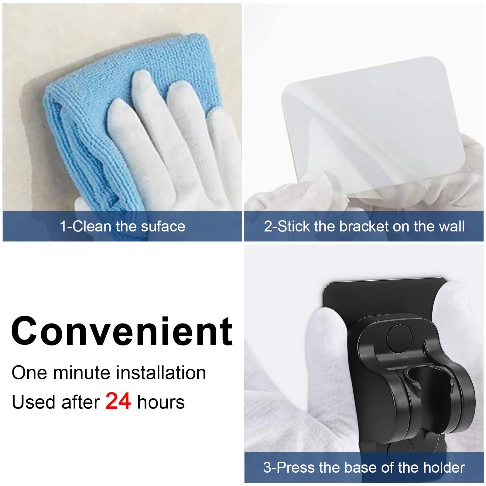 NearMoon Self Adhesive Shower Head Holder-Adjustable Handheld Shower Holder NO Drilling Wall Mount Waterproof (1 Pack, Matte Black)