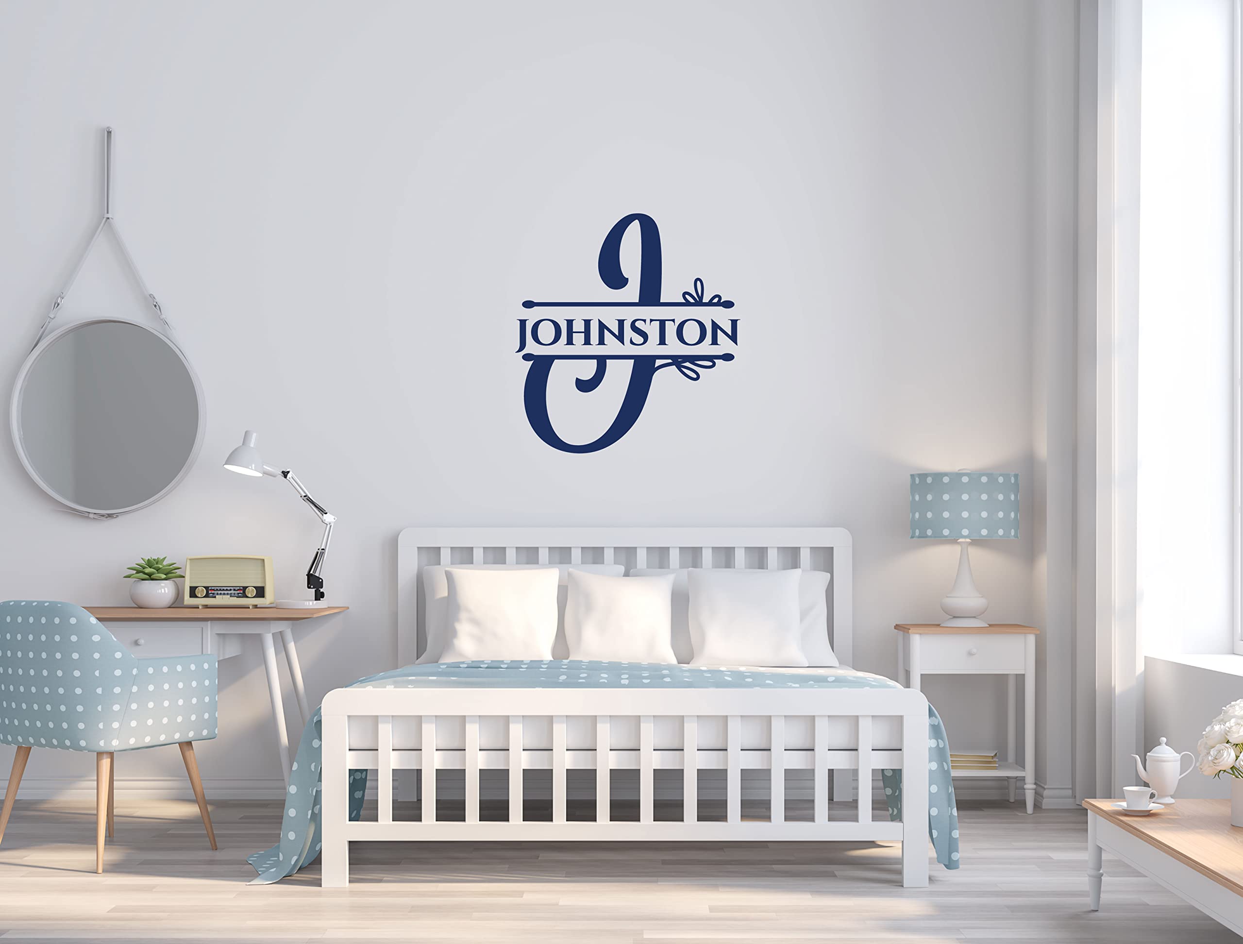 Personalized Vinyl Wall Decal - Monogram Initial with Last Name - Home Decor for Family Room, Nursery, Bedroom, or Wedding Decor - Beautiful Customized Letters - Removable Sticker