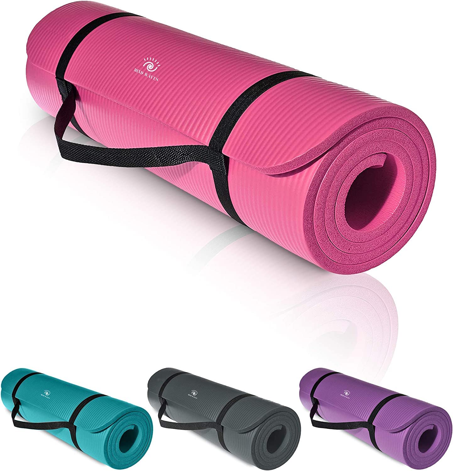 Mind Waves Extra Thick 1/2 inch Yoga Mat Non Slip Eco Friendly Anti- Tear Exercise Mat Strap Included (Pink)