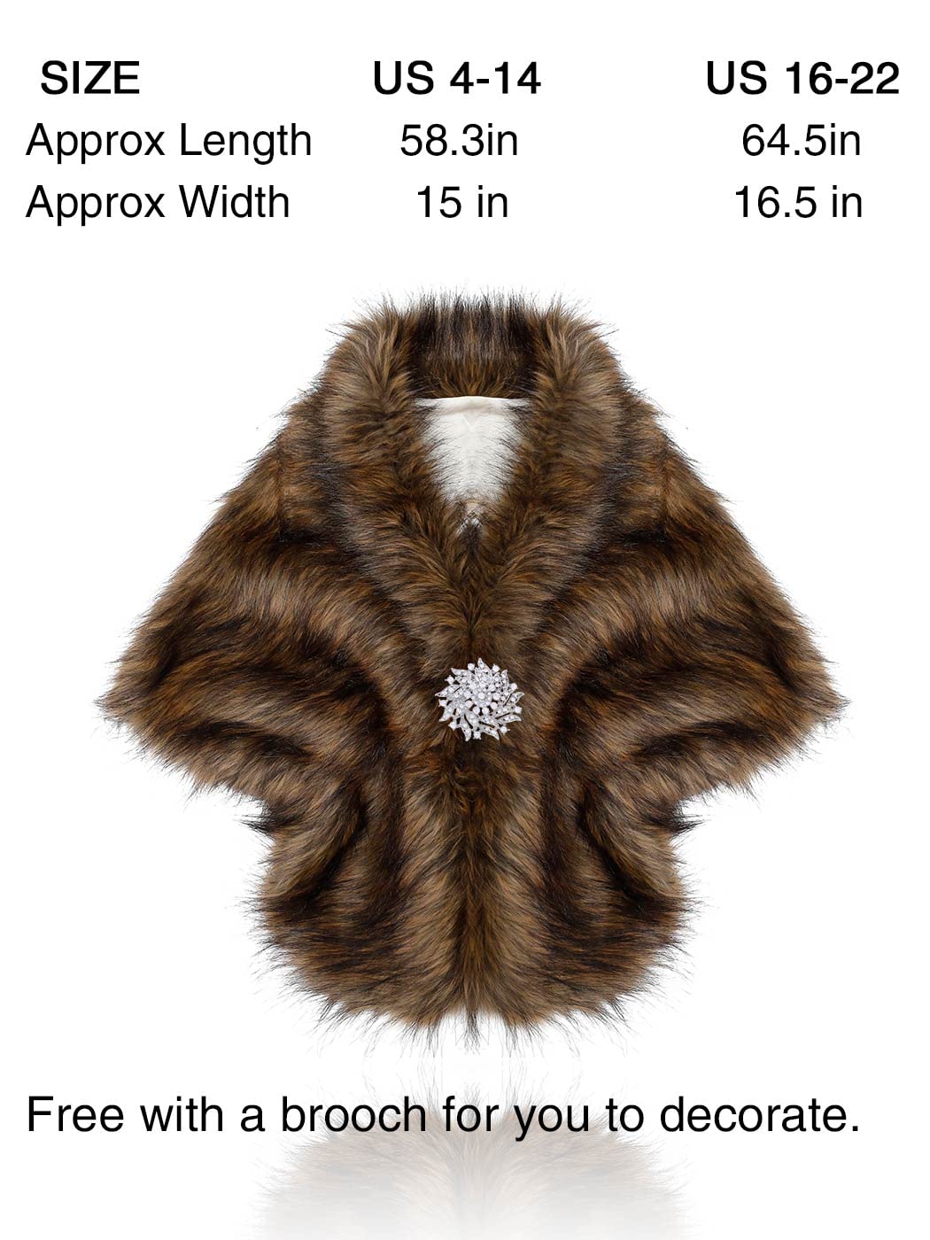 GORAIS Women's Wedding Faux Fur Shawls and Wraps Bridal Fur Scarf Stoles with Brooch for Bride and Bridesmaids (US 4-14(S-M), A Brown)