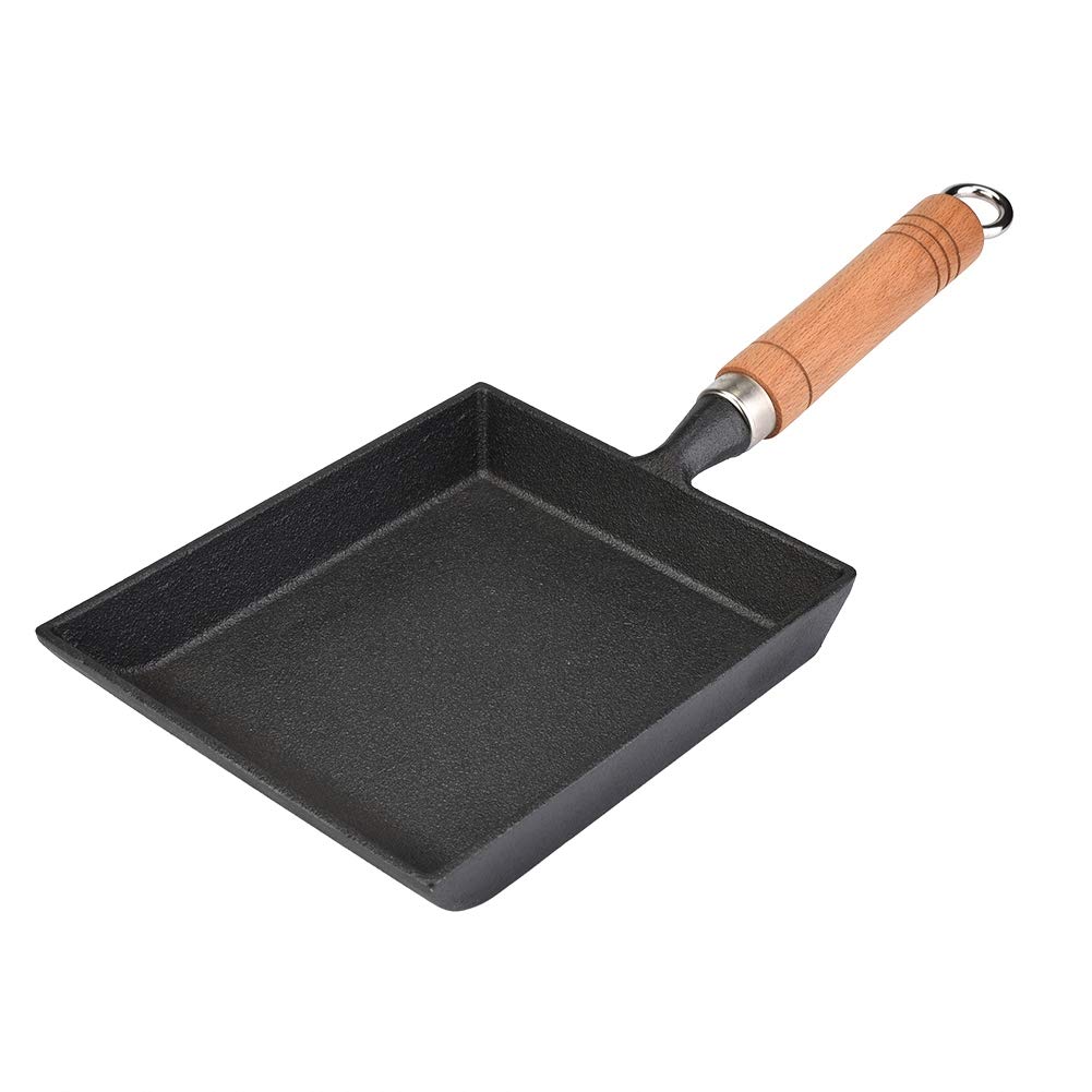 Vikye Tamagoyaki Japanese Omelette Pan/Egg Pan, Mini Frying Pan Iron Omelette Pot Tamagoyaki Wooden Handle Pan Works on Gas, Halogen, Ceramic & Induction Cooktops