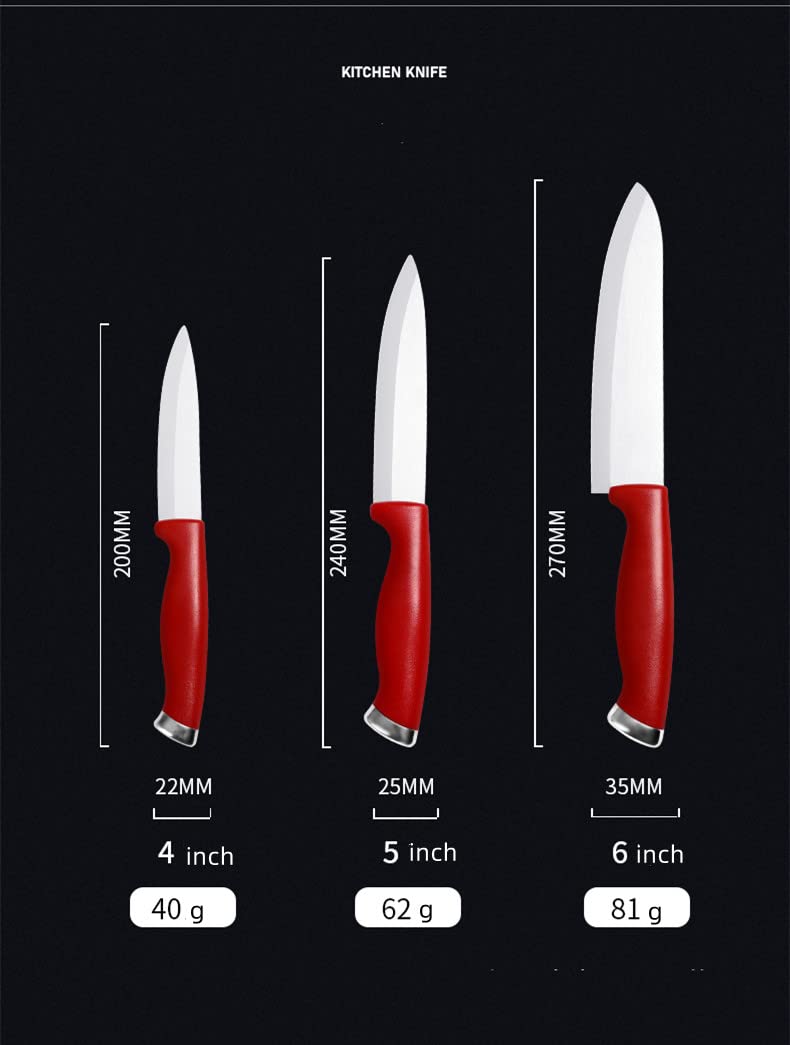 NEW Ceramic Knives With Covers 4 Pcs Quality Kitchen Knife Set with Stain Resistant 6 inch Chef Knife, 5 inch Steak Knife, 4 inch Fruit Knife, Peeler (Green)