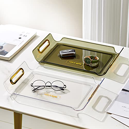Serving Tray Decorative Serving Trays with Handles, Coffee Table Large Tray Decor for Serving Food Trays for Vanity Dresser Bathroom Bedroom (Clear Coffee)