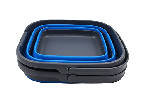 SAMMART 10L (2.6 Gallon) Collapsible Rectangular Handy Basket/Bucket (Grey/Blue (Set of 2))