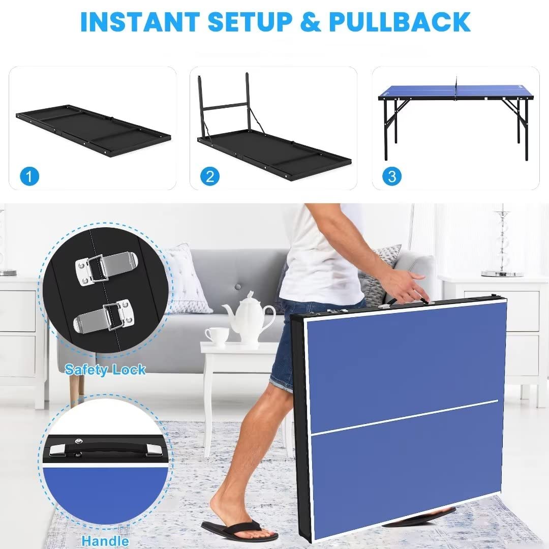 NOIFUM Foldable Table Tennis Table, Portable Ping Pong Table Game Set,60x26x27.5 Inch, Blue