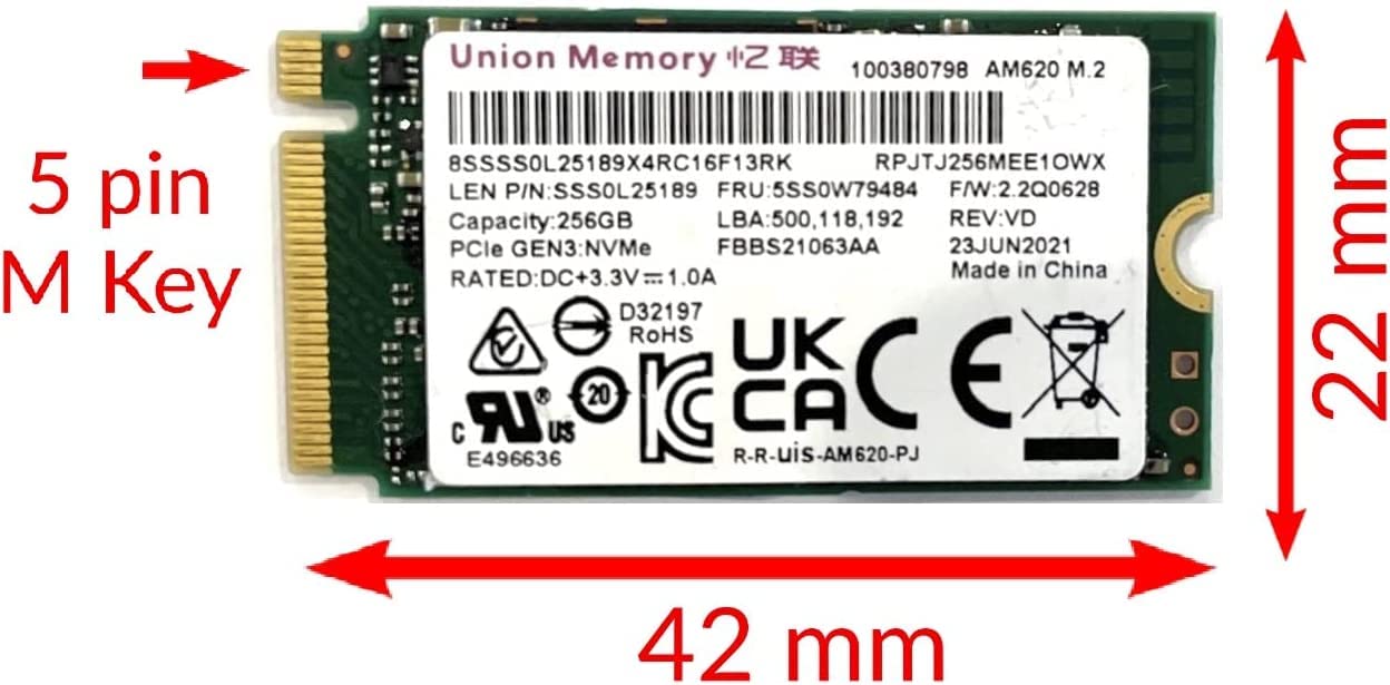 Oydisen Union Memory 256GB PCIe NVMe M.2 2242 SSD Internal Solid State Drive SSS1B60641 OEM Package