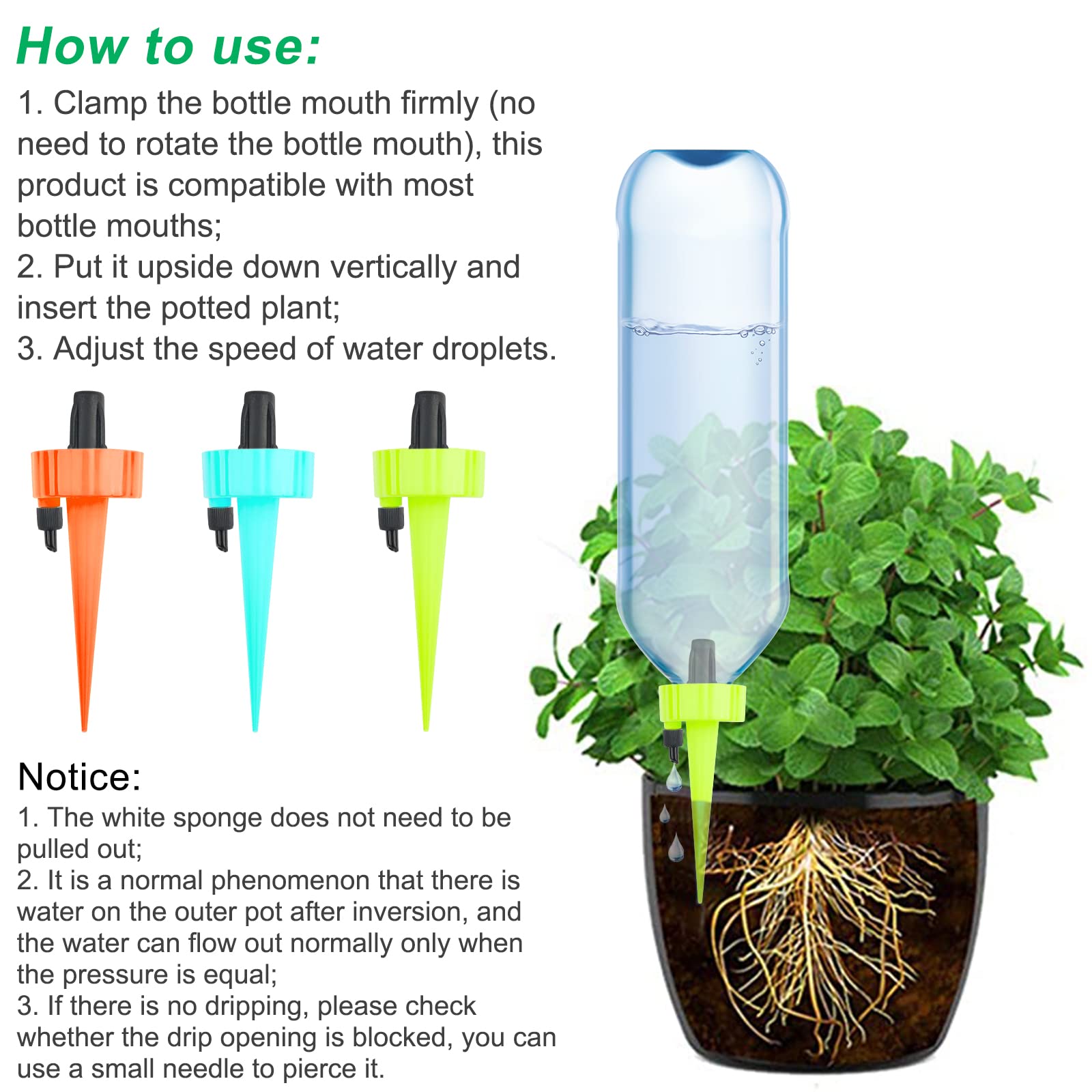 Self Plant Watering Spikes Devices: Adjustable Drip Rate Plant Watering Device with Control Valve, Unattended Automatic Watering System for Potted at Home and Vacation, Suitable for Gardens Plants Indoor & Outdoor (3)