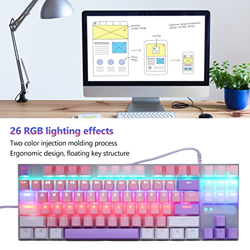 Pomya Wired Gaming Keyboard,Red Switch Mechanical Keyboard,Portable 87 Key Ergonomic Mechanical Gaming Keyboard,Waterproof Keyboard with 26 RGB Backlit Keyboard for Windows(Pink)