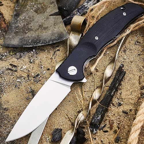 Pocket Knife - Black Folding Knofe with G10 Handle - 9CR18MOV Stainless Steel - Multipurpose Work Jack Tactical Knives - Best for EDC Camping Fishing Hiking Hunting - Cool Gifts for Men S-22