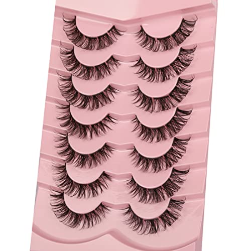 Pooplunch False Eyelashes Cat Eye Look DIY Cluster Lash Natural Flares Extension-Look Wispy Short Faux Mink Lashes Fake Eyelash Strips 7 Pairs Multipack