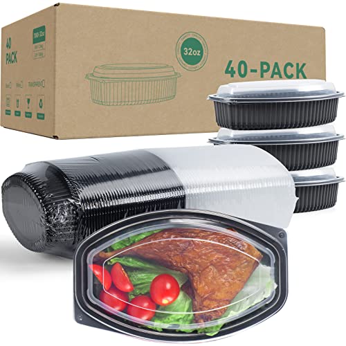 YANGRUI Take Out Containers, Shrink Wrap 40 Pack 32oz Leak Proof Reusable Machine Washable Meal Prep Container BPA Free Microwave Freezer Safe To Go Containers