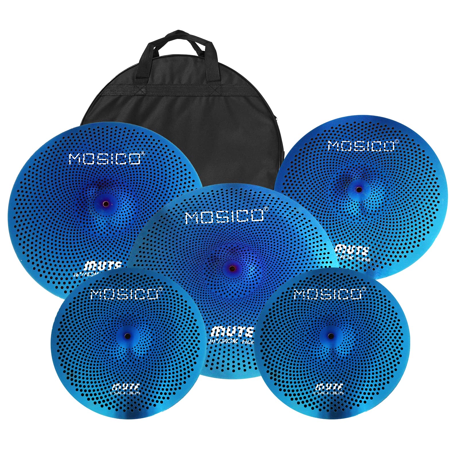 Mosico Low Volume Cymbal Pack with 14"Hi-hats 16"Crash 18"Crash 20"ride Plus a Cymbal bag 5 Pieces Drum Practice Cymbal (BLUE)