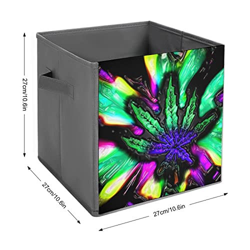 Trippy Psychedelic Leaf Storage Bins Cubes Foldable Fabric Organizers with Handles Clothes Bag Book Box Toys Basket for Shelves Closet 10.6"